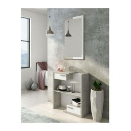 Flurmöbel mit Spiegel, Eingangshalle mit Schubladen, Taschenleerer für kleine Wohnungen, cm 80x28h170, Farbe Weiß und Zement - Dmora