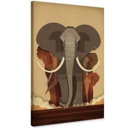 K&L WALL ART Leinwandbild Kinderzimmer Safari Afrika Braun Wald Tiere Elefant Wanddeko in Holz Bilderrahmen 20x30cm - braun