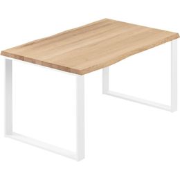 Esstisch Küchentisch Schreibtisch Couchtisch aus Massivholz, mit Baumkante 100x60x76 cm (AxBxH), Modern, Natur / Weiss, LOB-01-A-002-9016M - Lamo