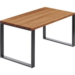 Esstisch Küchentisch Schreibtisch Couchtisch aus Massivholz, 120x60x76 cm (AxBxH), Modern, Dunkel / Rohstahl mit Klarlack, LCG-01-A-004-0000M - Lamo