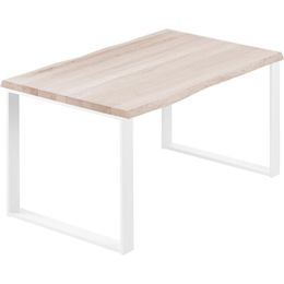 Esstisch Küchentisch Schreibtisch Couchtisch aus Massivholz, mit Baumkante 140x80x76 cm (AxBxH), Modern, Roh / Weiss, LAB-01-A-001-9016M - Lamo
