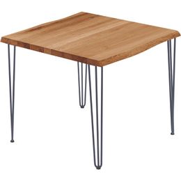 Esstisch Küchentisch Schreibtisch Couchtisch aus Massivholz, mit Baumkante 60x60x76 cm (AxBxH), Creative, Dunkel / Anthrazit, LBB-01-A-004-7016Cr