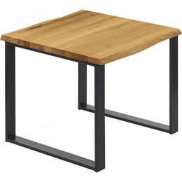 Esstisch Küchentisch Schreibtisch Couchtisch aus Massivholz, mit Baumkante 60x60x76 cm (AxBxH), Modern, Rustikal / Schwarz, LBB-01-A-003-9005M - Lamo