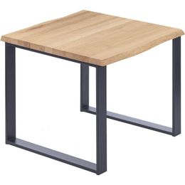 Lamo Manufaktur - Esstisch Küchentisch Schreibtisch Couchtisch aus Massivholz, mit Baumkante 60x60x76 cm (AxBxH), Modern, Natur / Anthrazit,