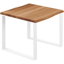 Esstisch Küchentisch Schreibtisch Couchtisch aus Massivholz, mit Baumkante 60x60x76 cm (AxBxH), Modern, Dunkel / Weiss, LBB-01-A-004-9016M - Lamo