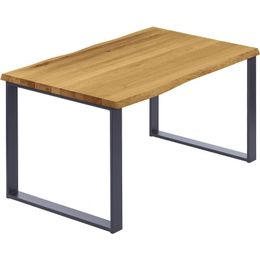 Esstisch Küchentisch Schreibtisch Couchtisch aus Massivholz, mit Baumkante 100x80x76 cm (AxBxH), Modern, Rustikal / Anthrazit, LUB-01-A-003-7016M