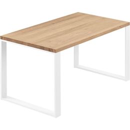 Esstisch Küchentisch Schreibtisch Couchtisch aus Massivholz, 140x80x76 cm (AxBxH), Modern, Natur / Weiss, LAG-01-A-002-9016M - Lamo Manufaktur
