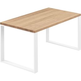 Lamo Manufaktur - Esstisch Küchentisch Schreibtisch Couchtisch aus Massivholz, 140x80x76 cm (AxBxH), Modern, Natur / Weiss, LAG-01-A-002-9016M