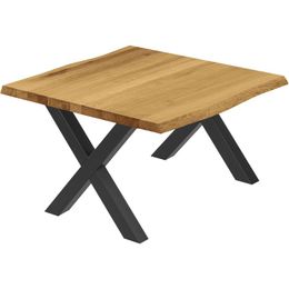 Esstisch Küchentisch Schreibtisch Couchtisch aus Massivholz, mit Baumkante 60x60x47 cm (AxBxH), Design, Rustikal / Schwarz, LKB-01-A-003-9005D - Lamo