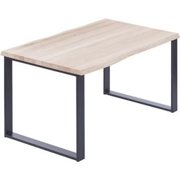 Esstisch Küchentisch Schreibtisch Couchtisch aus Massivholz, mit Baumkante 100x80x76 cm (AxBxH), Modern, Roh / Anthrazit, LUB-01-A-001-7016M - Lamo
