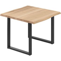 Lamo Manufaktur - Esstisch Küchentisch Schreibtisch Couchtisch aus Massivholz, mit Baumkante 60x60x76 cm (AxBxH), Loft, Natur / Schwarz,