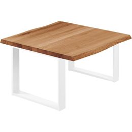 Esstisch Küchentisch Schreibtisch Couchtisch aus Massivholz, mit Baumkante 60x60x47 cm (AxBxH), Modern, Dunkel / Weiss, LKB-01-A-004-9016M - Lamo