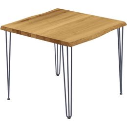 Esstisch Küchentisch Schreibtisch Couchtisch aus Massivholz, mit Baumkante 60x60x76 cm (AxBxH), Creative, Rustikal / Anthrazit, LBB-01-A-003-7016Cr