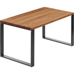 Esstisch Küchentisch Schreibtisch Couchtisch aus Massivholz, 140x60x76 cm (AxBxH), Modern, Dunkel / Rohstahl mit Klarlack, LNG-01-A-004-0000M - Lamo