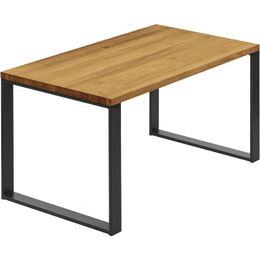 Esstisch Küchentisch Schreibtisch Couchtisch aus Massivholz, 140x80x76 cm (AxBxH), Modern, Rustikal / Schwarz, LAG-01-A-003-9005M - Lamo Manufaktur