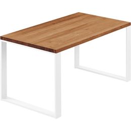 LAMO Manufaktur Esstisch Küchentisch Schreibtisch Couchtisch aus Massivholz, 140x60x76 cm (AxBxH), Modern, Dunkel / Weiss, LNG-01-A-004-9016M