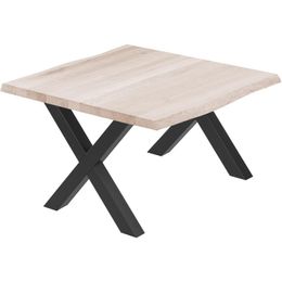 Esstisch Küchentisch Schreibtisch Couchtisch aus Massivholz, mit Baumkante 60x60x47 cm (AxBxH), Design, Roh / Schwarz, LKB-01-A-001-9005D - Lamo