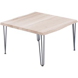 Esstisch Küchentisch Schreibtisch Couchtisch aus Massivholz, mit Baumkante 60x60x47 cm (AxBxH), Creative, Roh / Anthrazit, LKB-01-A-001-7016Cr - Lamo