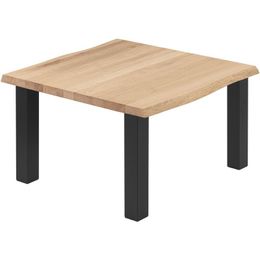 Lamo Manufaktur - Esstisch Küchentisch Schreibtisch Couchtisch aus Massivholz, mit Baumkante 60x60x47 cm (AxBxH), Classic, Natur / Schwarz,