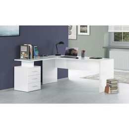 Eckschreibtisch, Made in Italy, Minimaler Computertisch, Schreibtisch für pc, 160x60h75 cm, glänzend weiße Farbe - Dmora