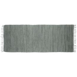 Flickenteppich grau 80 x 200 cm mit Fransen 100 % Baumwolle, einfarbig, Fleckerlteppich, anthrazit - Relaxdays