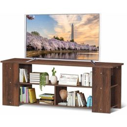 Costway - 3-stufiger TV-Schrank Fernsehschrank 110cm breit TV-Regal Holz, Fernsehtisch Wohnzimmerschrank Sideboard Kaffee