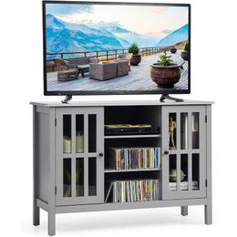 Costway - 3-stufiger tv Schrank 109cm, Fernsehschrank Holz TV-Staender Fernseher Sideboard Fernsehtisch mit Türen und Regale