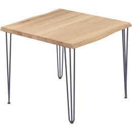 Esstisch Küchentisch Schreibtisch Couchtisch aus Massivholz, mit Baumkante 60x60x76 cm (AxBxH), Creative, Natur / Anthrazit, LBB-01-A-002-7016Cr