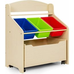 Costway - Spielzeugregal mit rollbarem Fach, 3 kleinen Aufbewahrungsboxen und Ablage, Spielzeugschrank, Kinderregal, Spielzeug Organizer ideal für