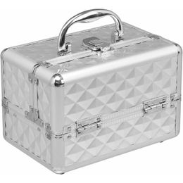 Schminkkoffer Beauty Case Kosmetikkoffer, Schmuckkoffer 23 x 15 x 18cm, Friseurkoffer mit Spiegel, Multikoffer Damen Silber - Costway