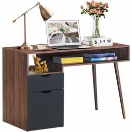 Costway Schreibtisch mit Schublade und Schrank, Computertisch 120x55x78cm Holz, Bürotisch modern für Schlafzimmer, Büro, Wohnzimmer