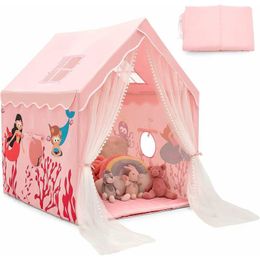 Kinderspielhaus Prinzessin Prinzess, Kinderzelt mit Vorhang, Fenster & Matte, Spielzelt für 2-4 Kinder Rosa - Costway
