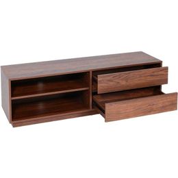 HHG - TV-Rack 120, Fernsehtisch Lowboard Kommode, Schublade, mdf 42x140x40cm Walnuss-Optik - brown