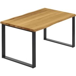 Esstisch Küchentisch Schreibtisch Couchtisch aus Massivholz, mit Baumkante 140x60x76 cm (AxBxH), Modern, Rustikal / Schwarz, LNB-01-A-003-9005M