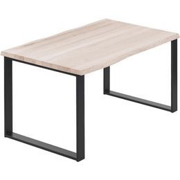 Lamo Manufaktur - Esstisch Küchentisch Schreibtisch Couchtisch aus Massivholz, mit Baumkante 140x60x76 cm (AxBxH), Modern, Roh / Schwarz,