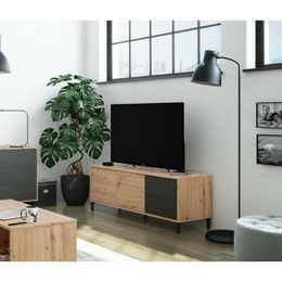 Anrichte Arecibo, Modernes Sideboard mit 2 Türen, Buffet im Wohnzimmer, Fernsehschrank, Sideboard mit Füßen für Wohnzimmer, cm 130x41h47, Asteiche