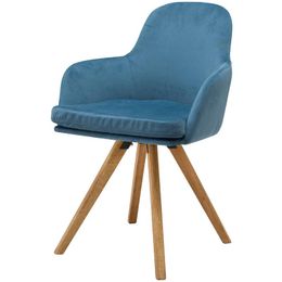 Lomadox - Esszimmer Stuhl Eiche massiv geölt ROES-64, Samt blau, b/h/t: ca. 60/85,5/60 cm - blau