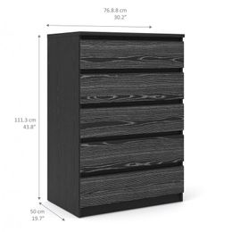 Kommode mit fünf Schubladen, Farbe schwarz, 76,8 x 111,3 x 50 cm - Dmora