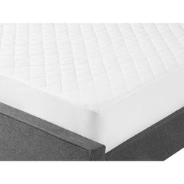 Beliani Matratzentopper Weiß Japara Baumwolle und Mikrofaser 140 x 200 cm mit Gummizug an den Ecken Versteppt Matratzenschutz Auflage für Doppelbett - Weiß