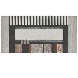 Beliani Teppich Bunt Baumwolle rechteckig 80 x 150 cm abstraktes Muster handgewebt Skandinavisch gefärbt Kurzhaar Kurzflor Bettvorleger Läufer - Schwarz