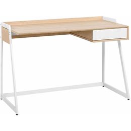 Beliani - Schreibtisch Weiß mit Braun 120 x 60 cm mit Viel Stauraum Modernes Design - Heller Holzfarbton