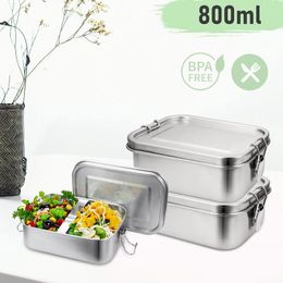 2x 800ml Brotdose Metall Brotdose Thermobehälter Lunchbox bpa frei Edelstahl - HENGDA