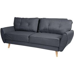 HHG - 3er-Sofa 474, Couch Klappsofa Lounge-Sofa, Schlaffunktion Stoff/Textil anthrazit - black