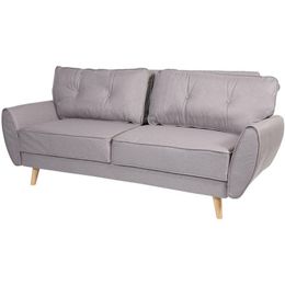 3er-Sofa HHG 474, Couch Klappsofa Lounge-Sofa, Schlaffunktion Stoff/Textil grau - grey