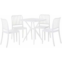 Beliani Gartenmöbel Set Weiß aus Kunststoff Tisch Quadratisch mit 4 Stühlen Stapelbar Praktisch Klein Outdoor Terrasse Balkon Garten Möbel - Weiß