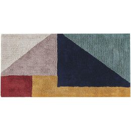 Beliani Teppich Mehrfarbig Baumwolle rechteckig 80 x 150 cm geometrisches Muster handgewebt gefärbt Kurzhaar Kurzflor Bettvorleger Läufer Retro Stil - Blau