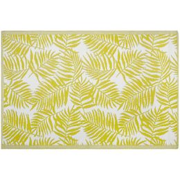 Beliani Outdoor Teppich Gelb Weiß Polypropylen 120 x 180 cm Palmen Jacquardgewebt Rechteckig - Weiß