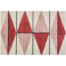 Beliani Teppich Mehrfarbig Baumwolle 140 x 200 cm geometrisches Muster handgewebt gefärbt Kurzhaar Kurzflor Bettvorleger Läufer Retro Stil - Schwarz
