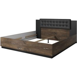 Lomadox Schlafzimmer Doppelbett ohne Lattenrost, Liegefläche 160 x 200 cm SOLMS-83 in Flagstaf Eiche dunkel Nb. und silber, kombiniert mit schwarz, b/h/t: