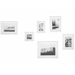 Beliani Fotos 6er Set mit weißen Rahmen mdf Acrylglas Landschaftsmotiv Wandbild Bilderrahmen Collage Minimalistisch Wohnzimmer Wanddekoration - Weiß